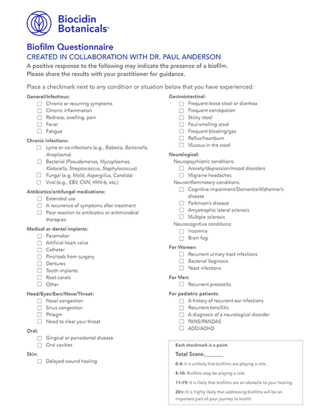 Biofilm Questionnaire – Biocidin Botanicals
